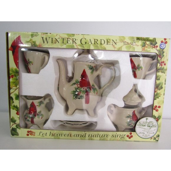 Lily Creek | Kitchen | Winter Garden 9 Pc Tea Set Cardinal Holly By ...